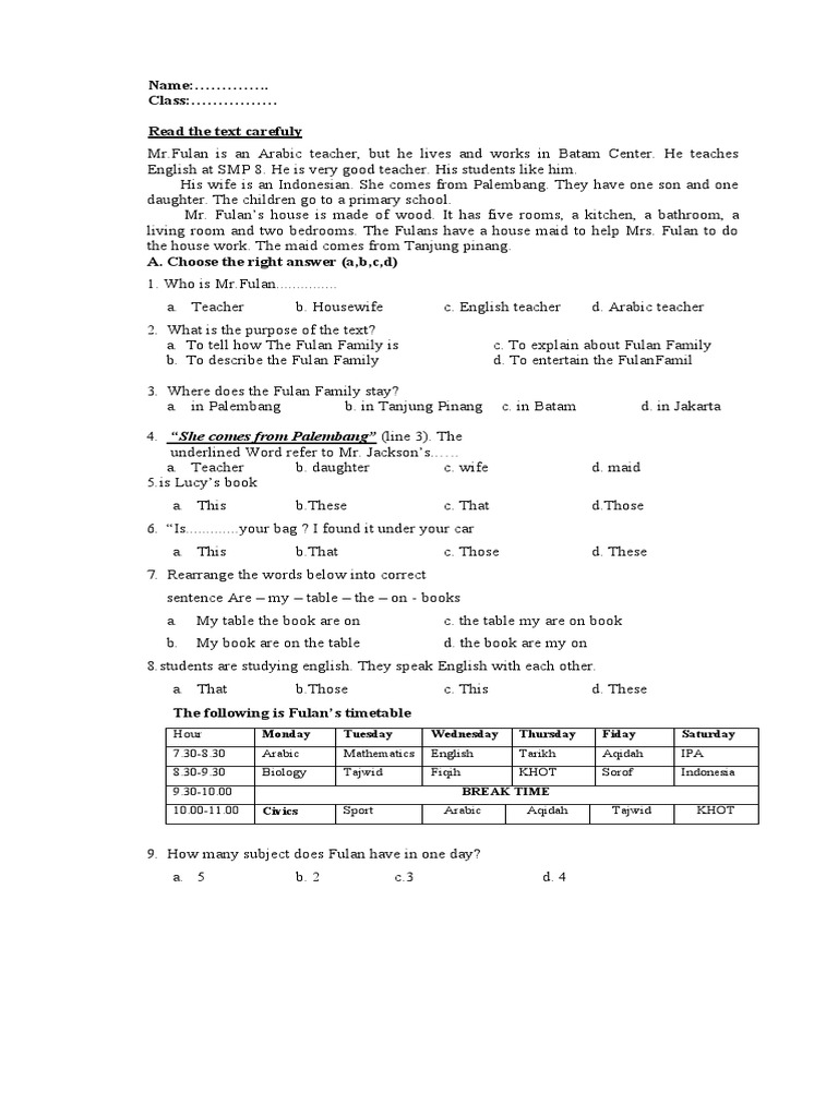 Soal Pts Bahasa Inggris Kelas 7 | PDF | English Language | Languages