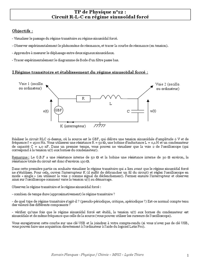 TP12 circuitRLC Force | PDF | Filtre passe-bas | Résonance