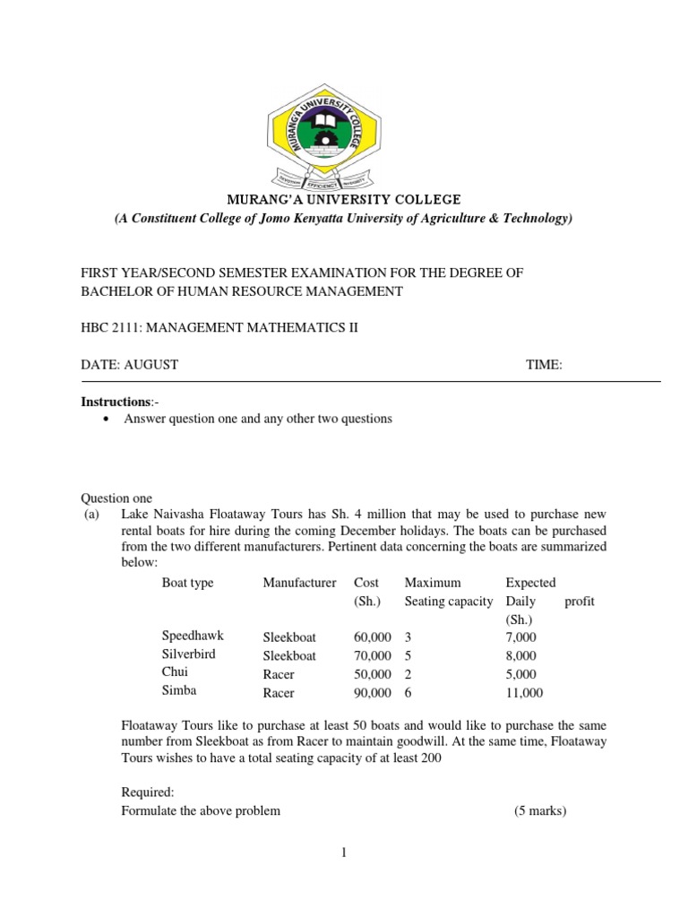 HBC 2111 Management Mathematics Ii | PDF | Markov Chain | Linear Programming