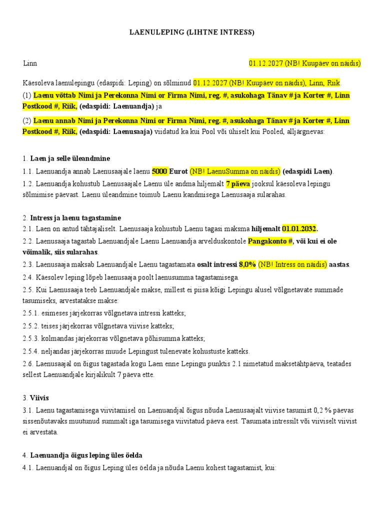 LaenuLeping (Lihtne Intress) - Loan Agreement (Simple Intress) - Eesti ...