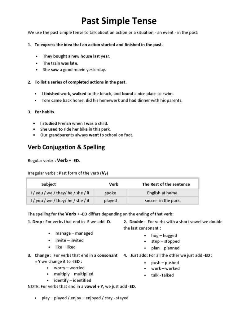 Past Simple Tense PDF | PDF | Verb | English Language