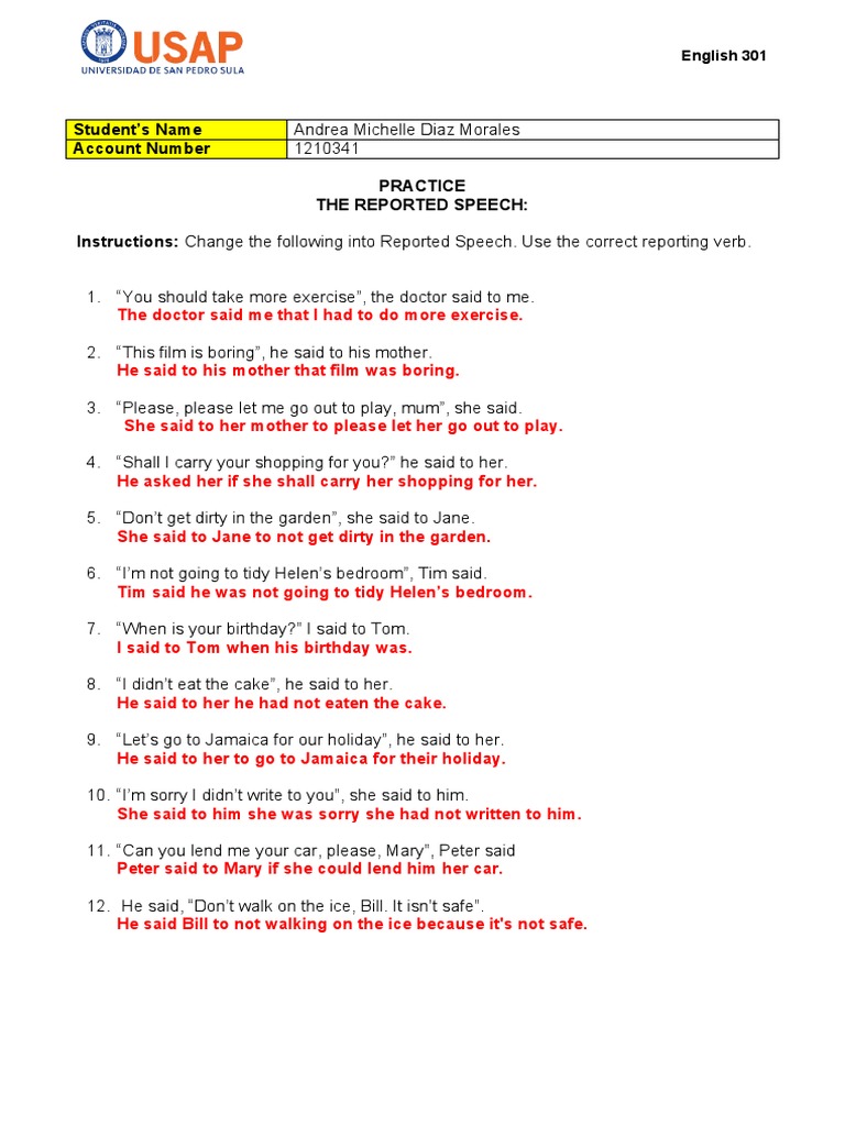 6 Practice - The Reported Speech | PDF