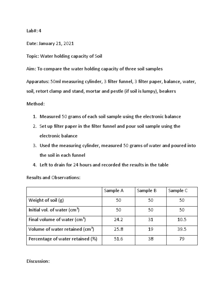 Water Holding Capacity of Soil | PDF | Soil | Water
