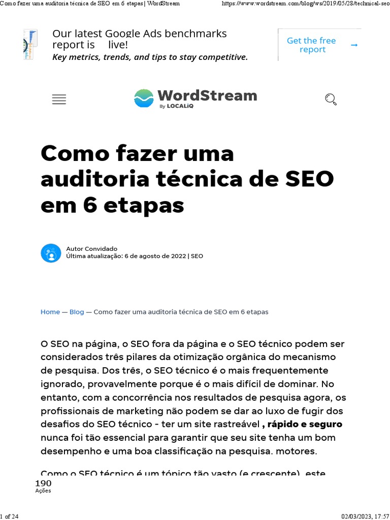 Como Fazer Uma Auditoria Técnica de SEO em 6 Etapas WordStream | PDF ...