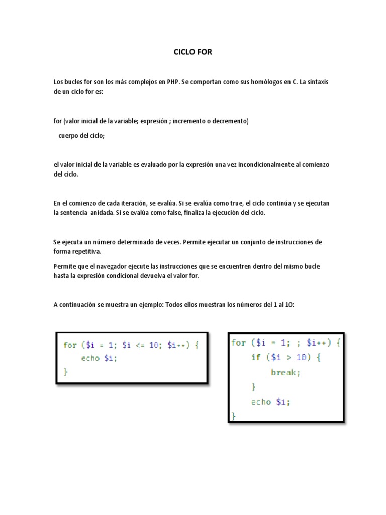 Sintaxis y Ejemplos del Ciclo For en PHP | PDF | Informática