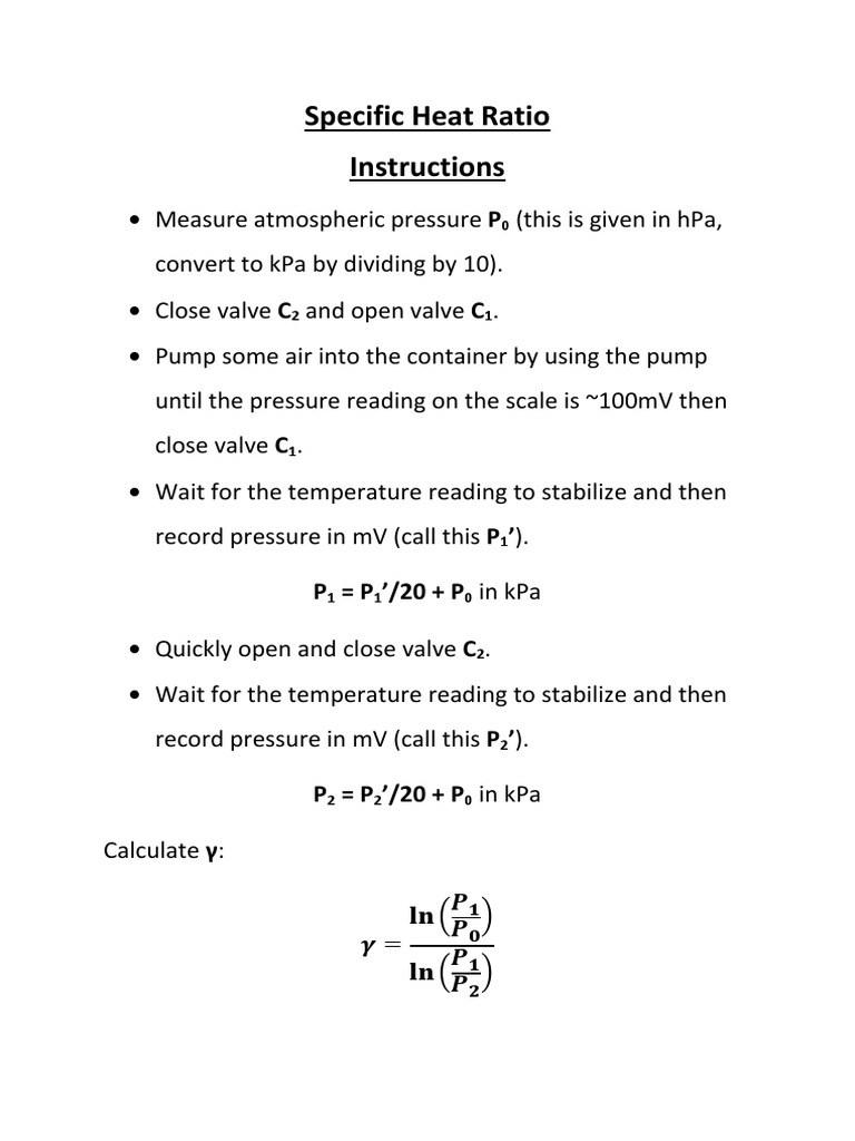 Specific Heat Ratio Instructions PDF | PDF