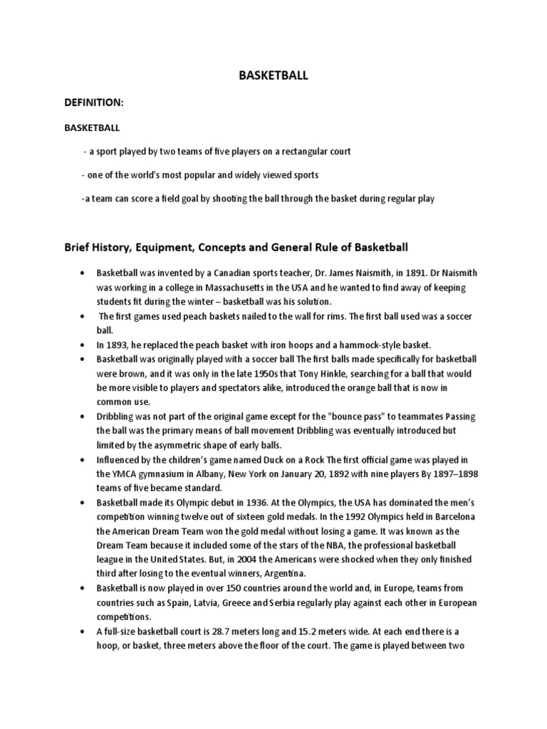 History of Basketball | PDF | Athletic Sports | Indoor Sports