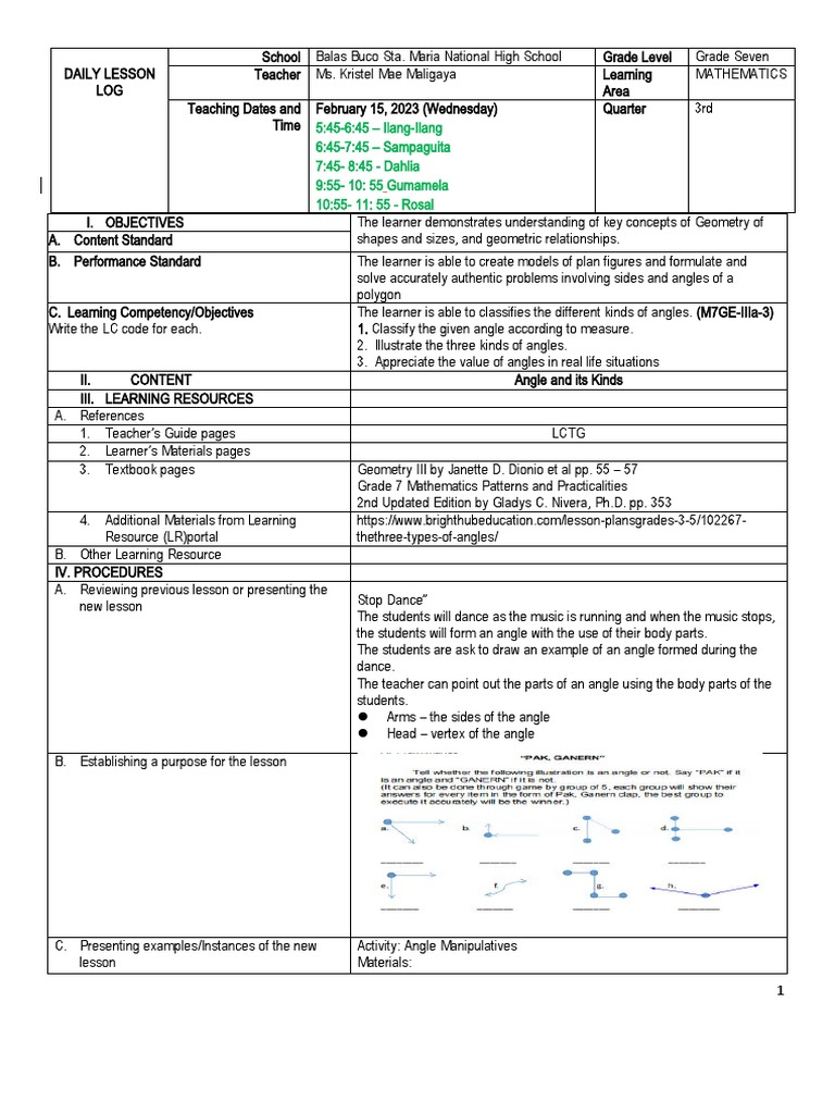 3.3 (Angle and Its Kind) | PDF | Angle | Learning