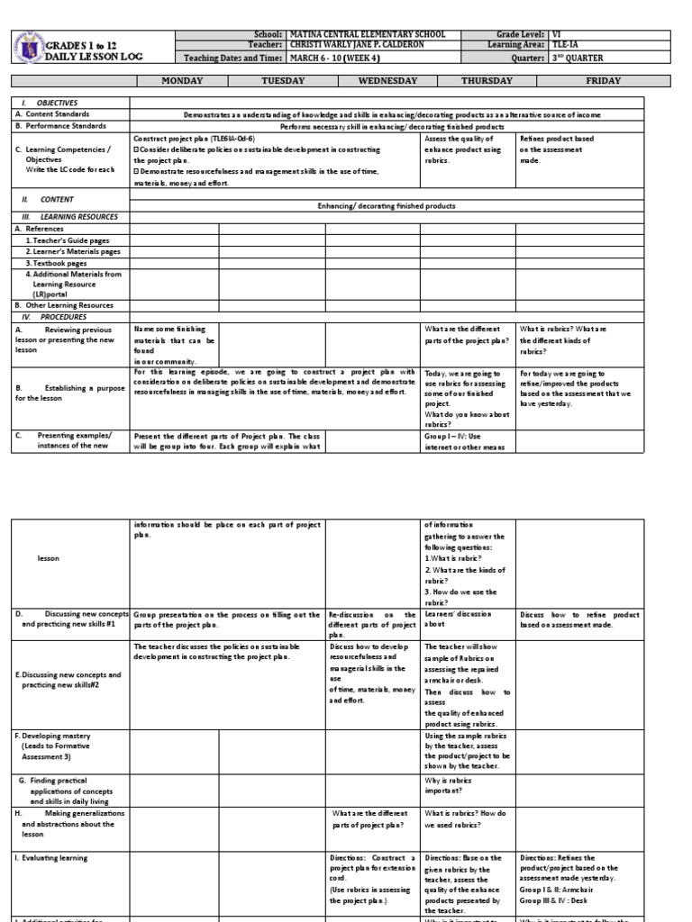 DLL - Tle-Ia 6 - Q3 - W4 | PDF | Educational Assessment | Rubric (Academic)