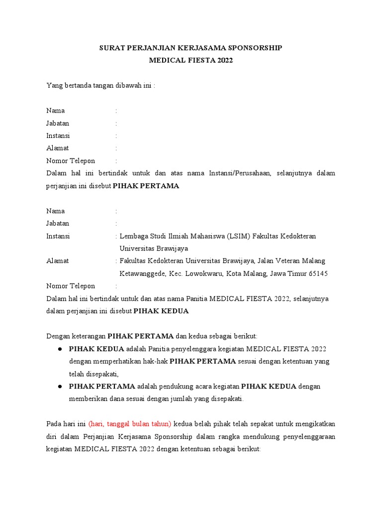 Contoh MOU Sponsorship Medical Fiesta | PDF