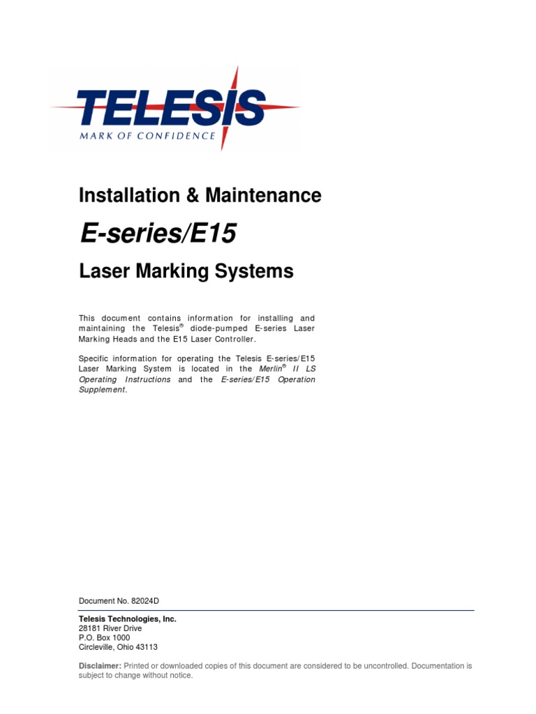 E-series/E15: Installation & Maintenance | PDF | Laser | Optics