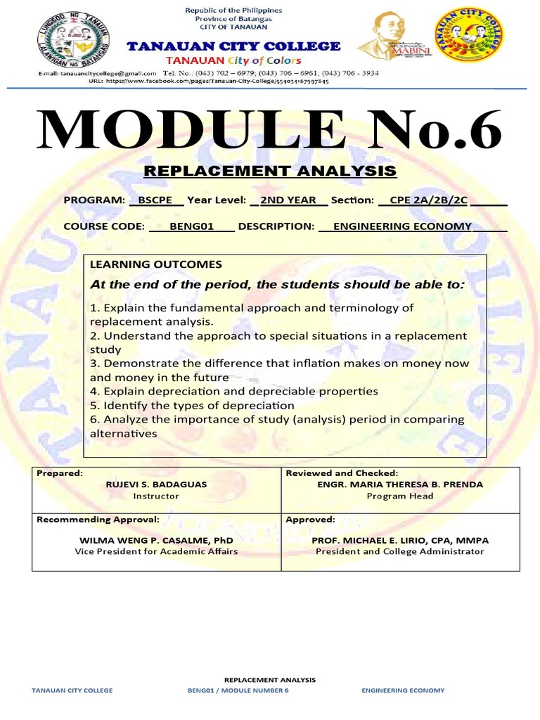 Module 6 - Replacement Analysis | PDF | Depreciation | Book Value