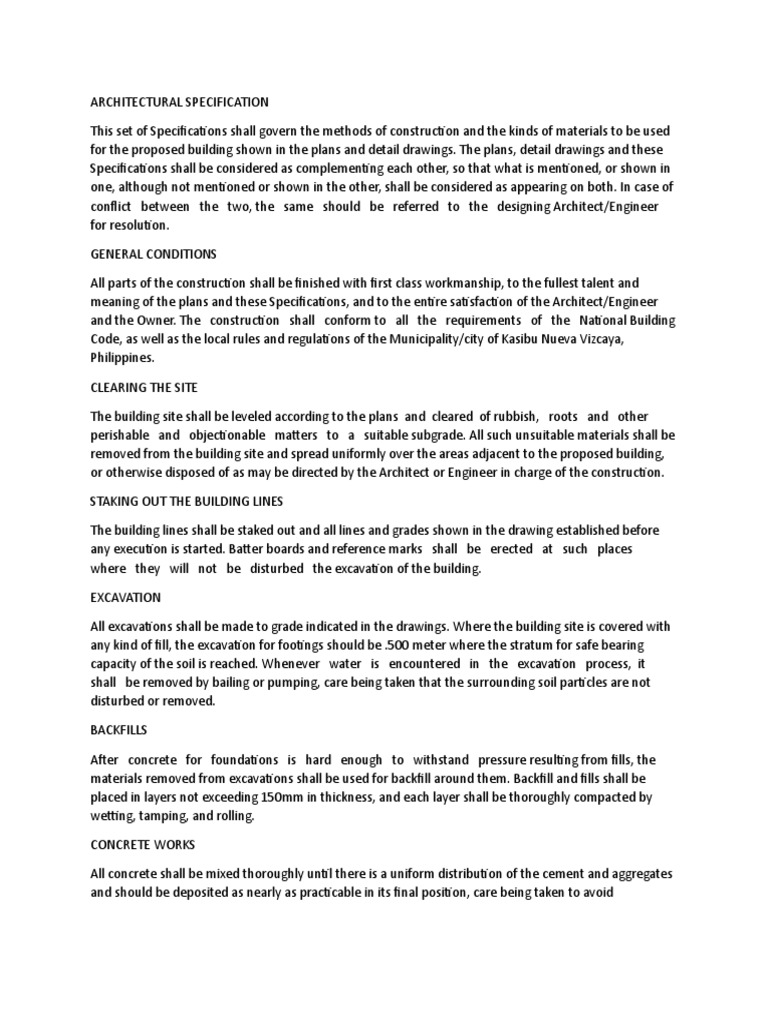 Architectural Specification | PDF | Concrete | Framing (Construction)