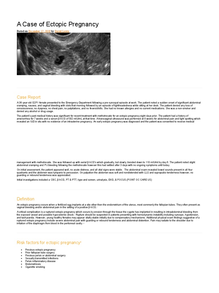 Ectopic Pregnancy Case Scenario | PDF | Public Health | Health Sciences