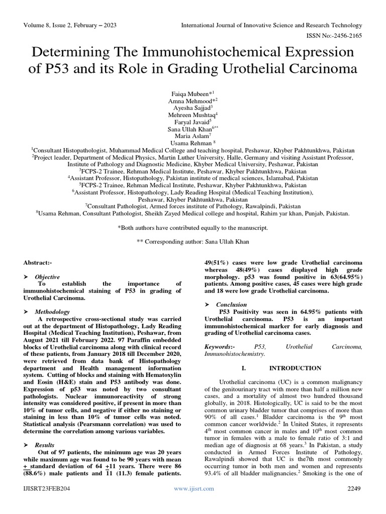 Determining The Immunohistochemical Expression Of P53 And Its Role In Grading Urothelial