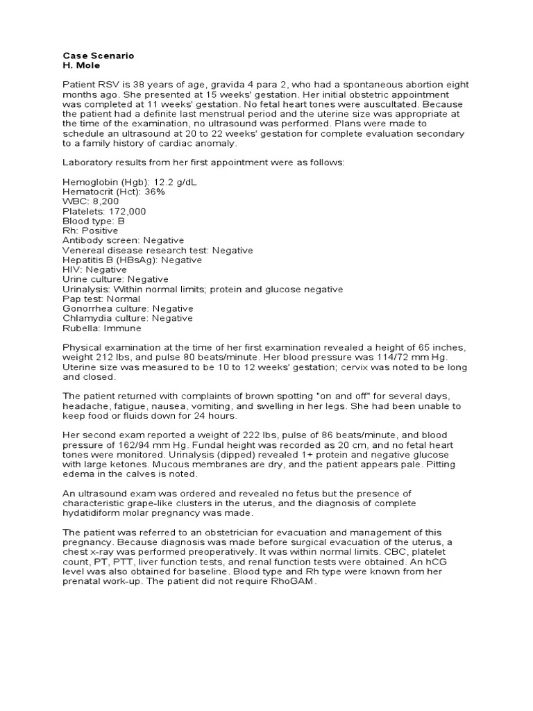 H. Mole Case Scenario | PDF | Pregnancy | Uterus