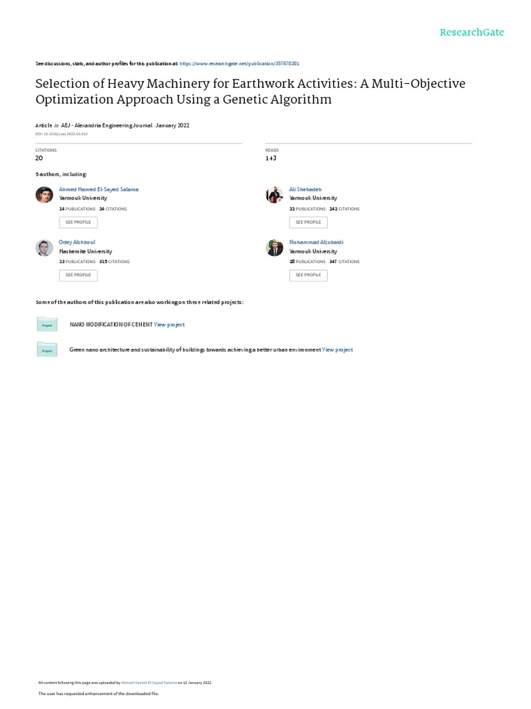 Selection of Heavy Machinery For Earthwork Activities: A Multi-Objective Optimization Approach ...