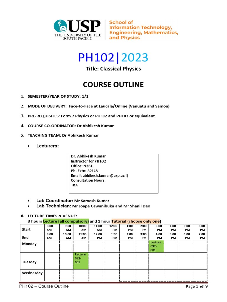 PH102 Classical Physics Course Outline | PDF | Rotation Around A Fixed ...