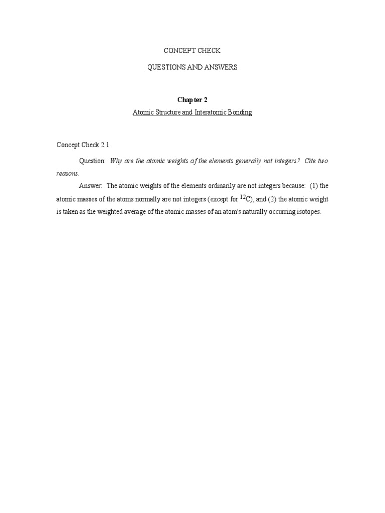 Atomic Structure and Interatomic Bonding Concept Checks | PDF | Deformation (Engineering ...