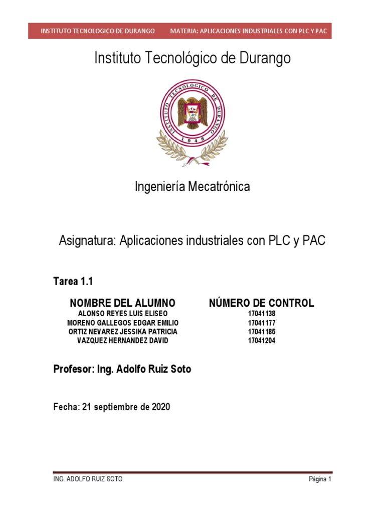 Tarea1.1 Mecatrónica PLC-PAC PDF | PDF