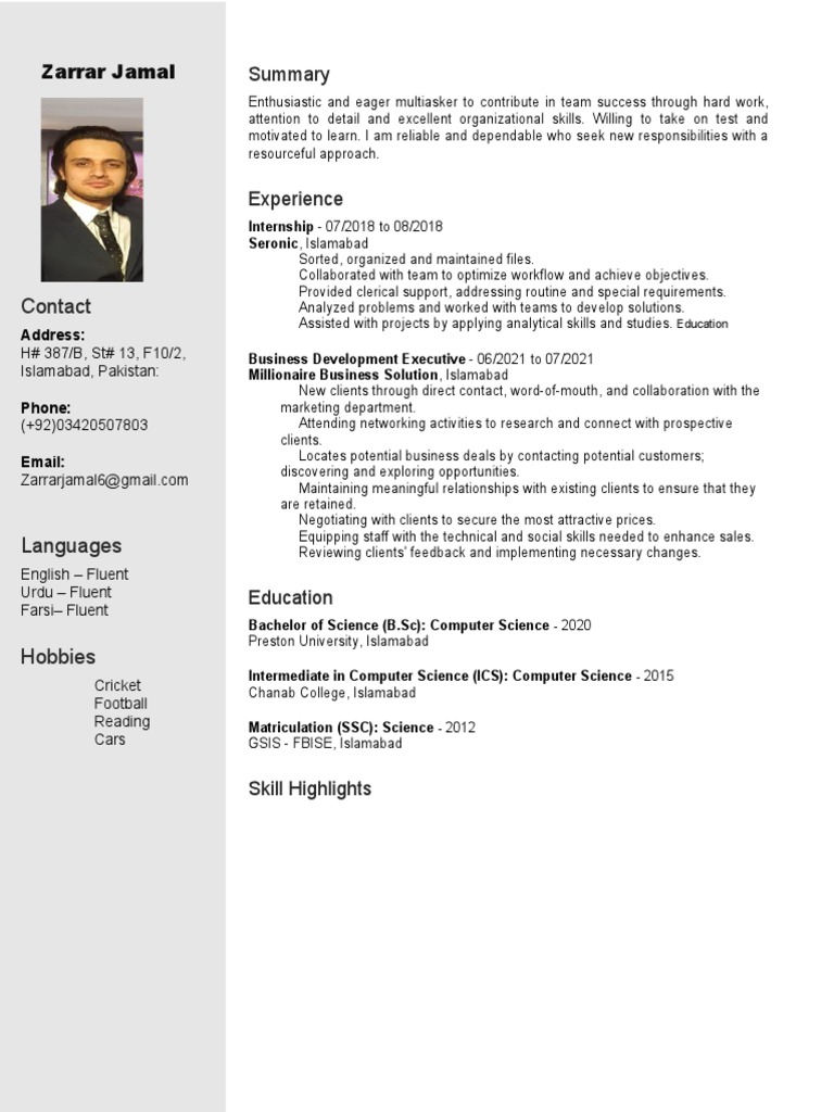 Zarrar Jamal Resume | PDF