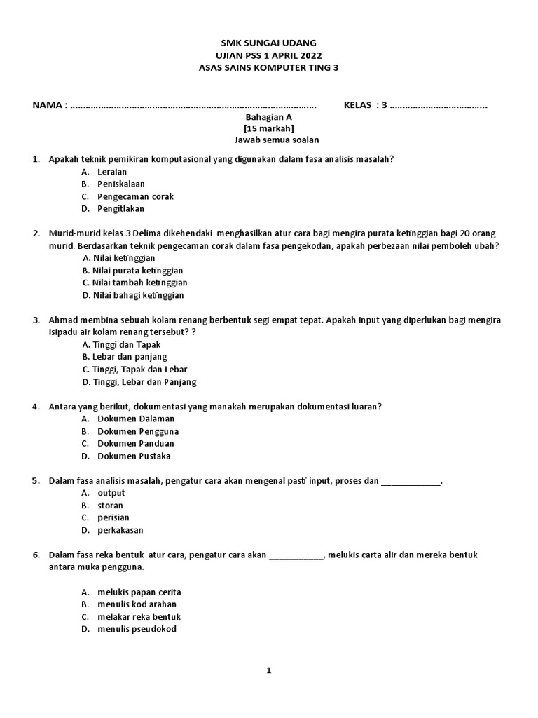 Ujian 1 Ask T3 2021 | PDF