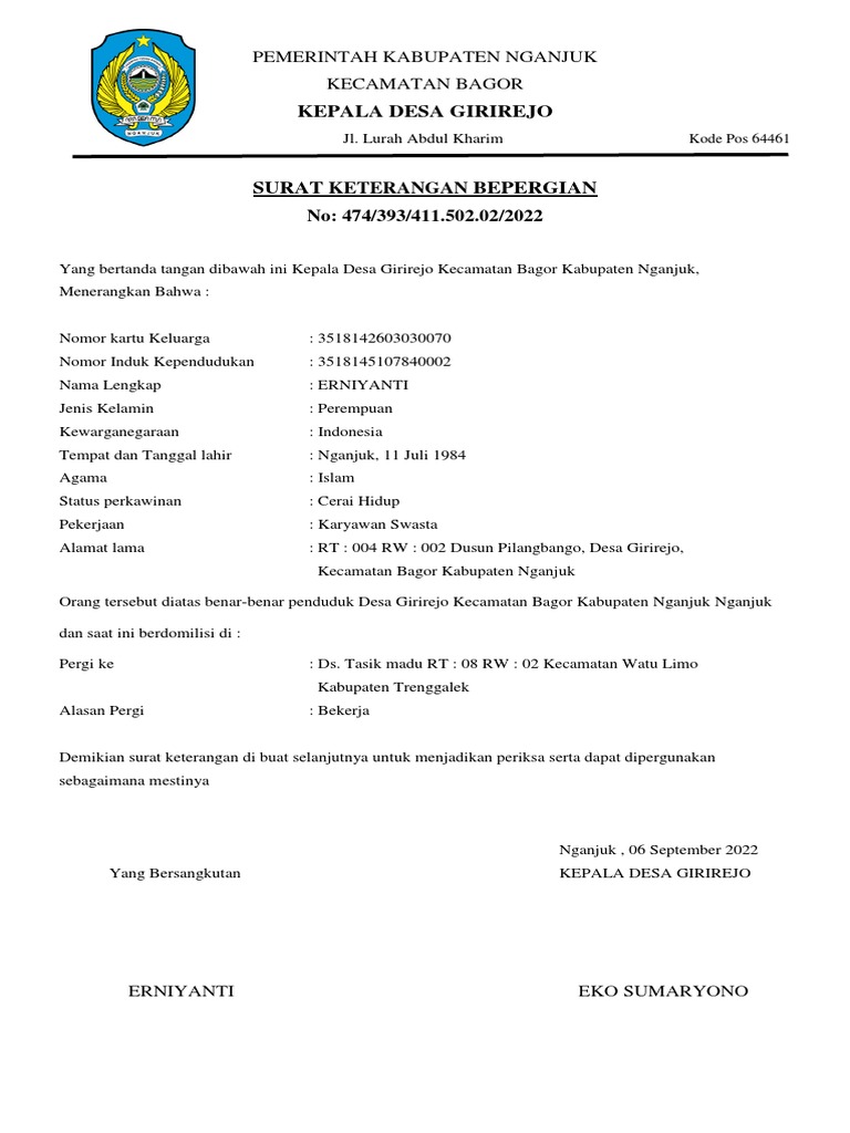 Surat Keterangan Bepergian | PDF