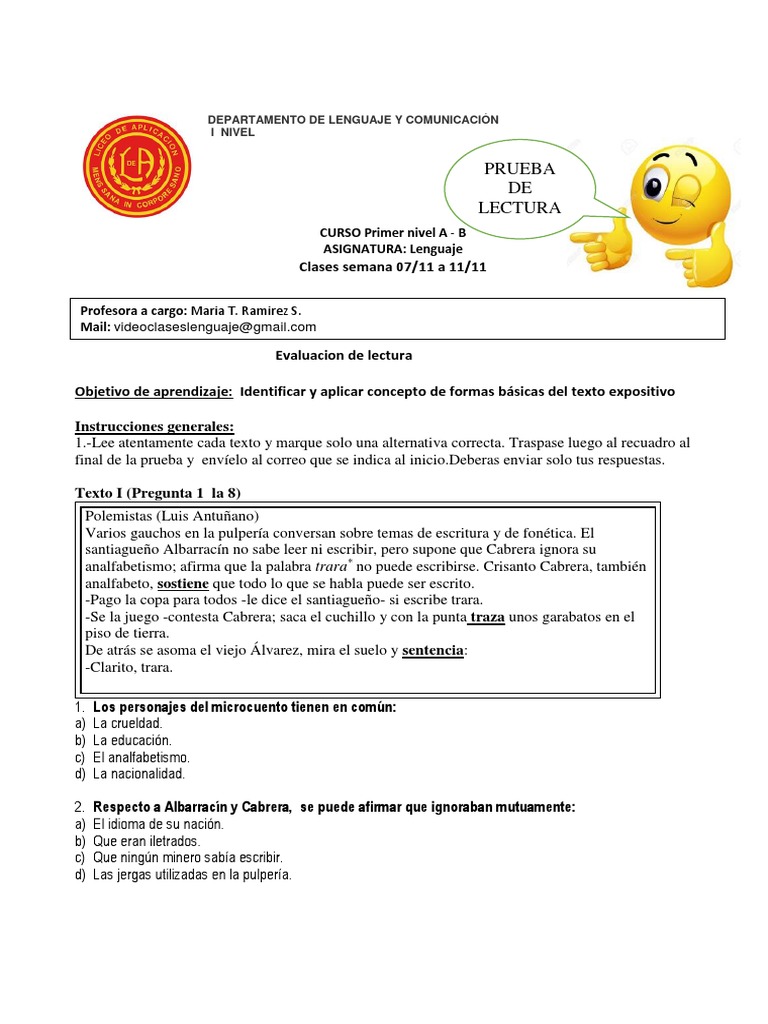 Evaluacion Lectura Primer Nivel PDF | PDF | Dioniso | Literatura