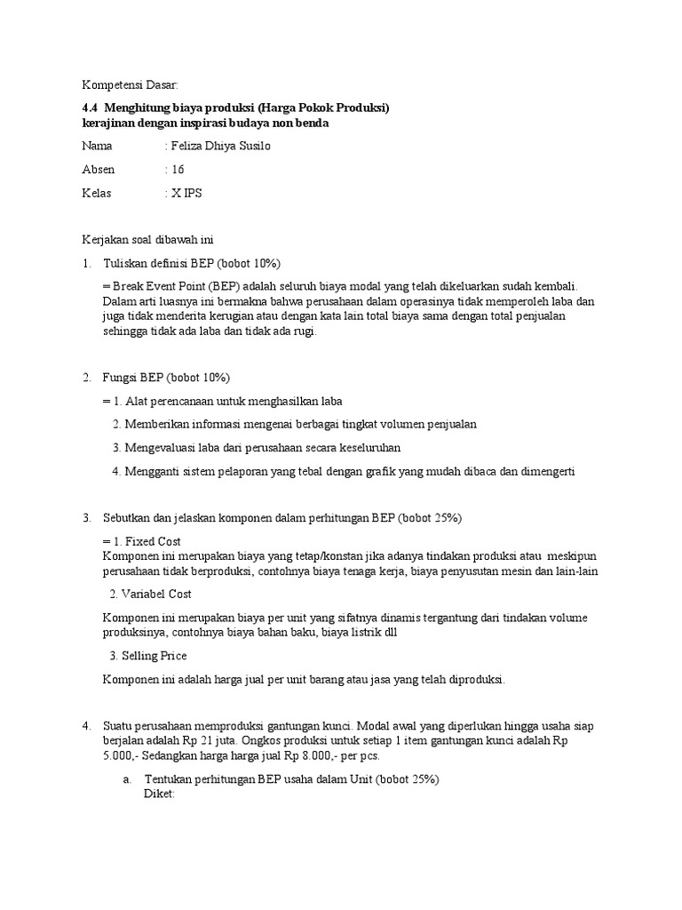 Soal Menghitung BEP Dan HPP | PDF | Bisnis | Pengelolaan Keuangan & Uang