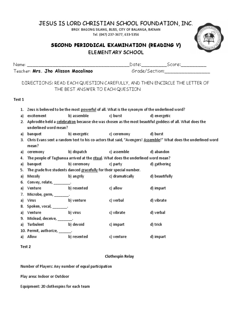 Grade 5 Periodical Test | PDF | Shoe | Sneakers