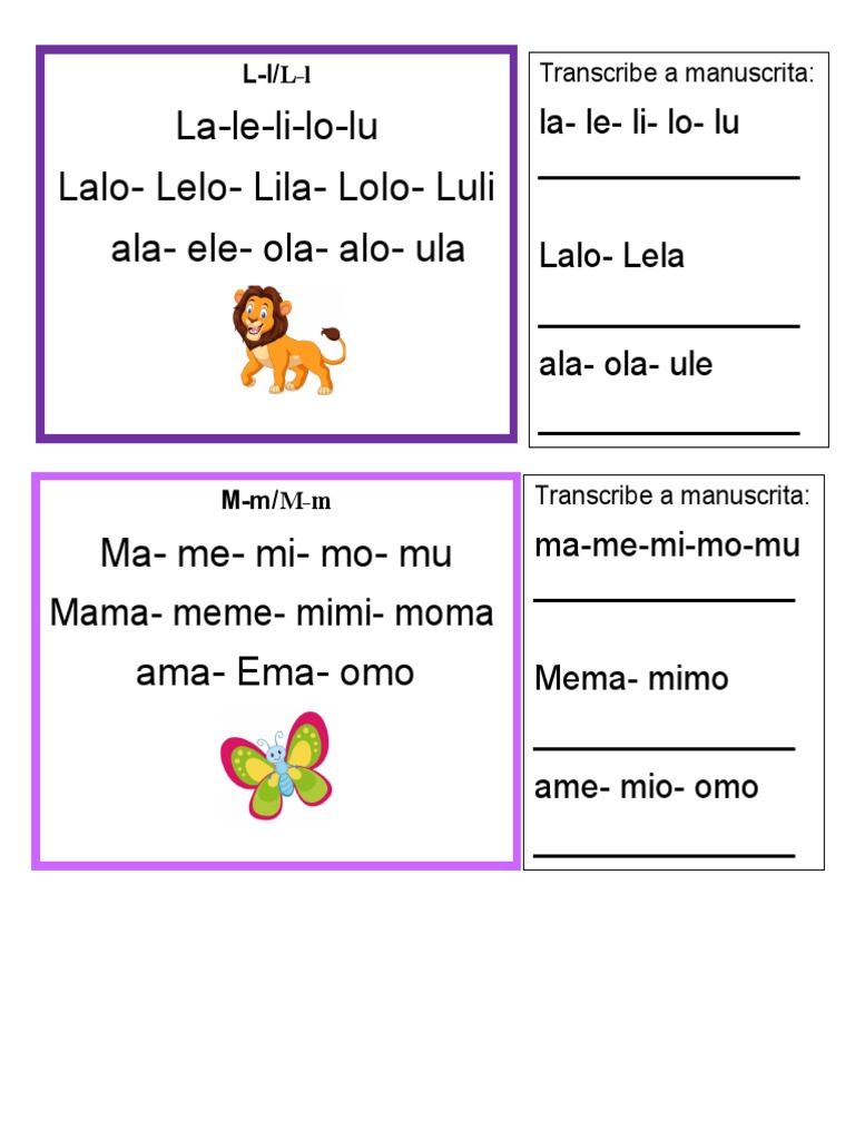 La-Le-Li-Lo-Lu Lalo-Lelo - Lila - Lolo - Luli Ala - Ele - Ola - Alo ...