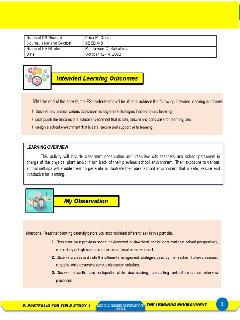 FS1-Activity-2 Erica Dizon | PDF | Classroom Management | Classroom