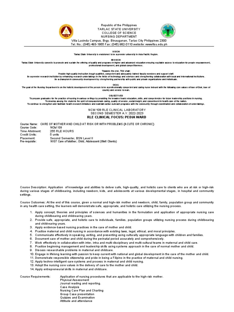N109 PEDIA Clinical Focus | PDF | Nursing | Pediatrics
