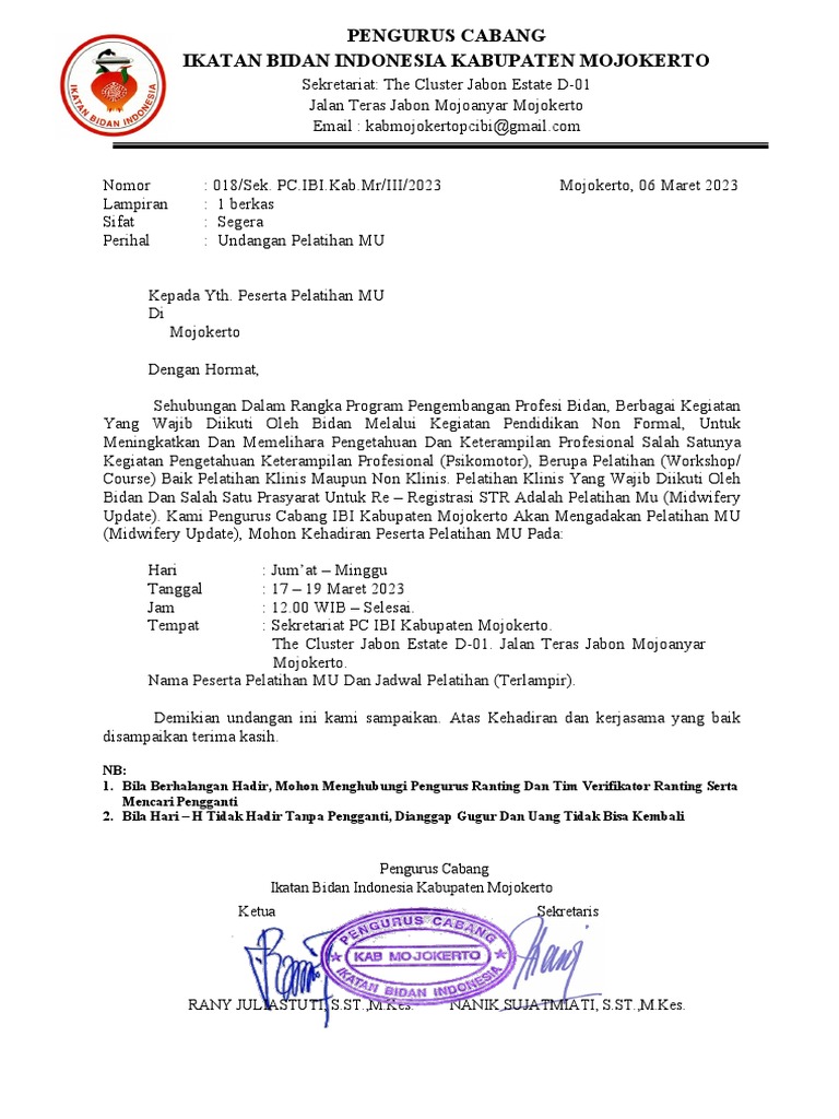 018 Surat Pemberitahuan Pelatihan MU | PDF