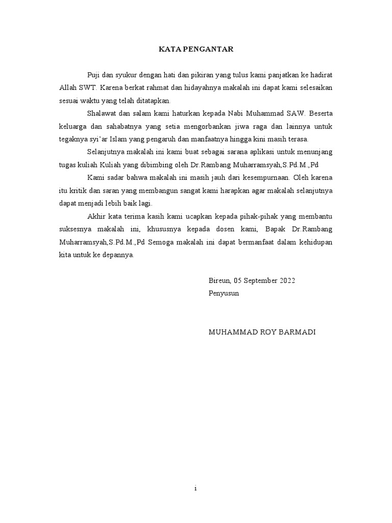 Contoh Kata Pengantar Makalah Kuliah | PDF