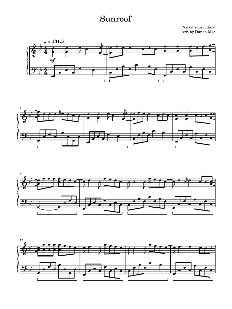 Sunroof Nicky Youre Dazy Full Piano Cover | PDF