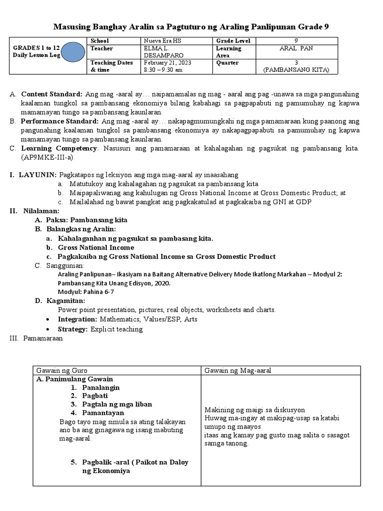 Lesson Plan in AP 3rd Quater | PDF