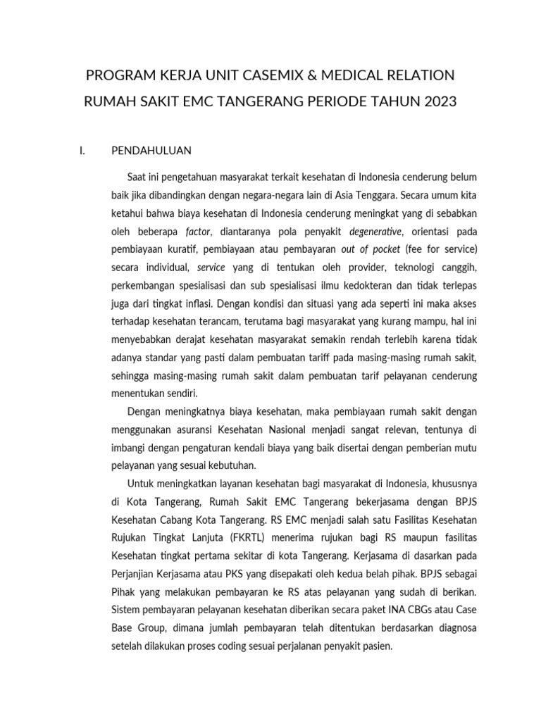 Program Kerja 2023 Casemix&medical Relation | PDF