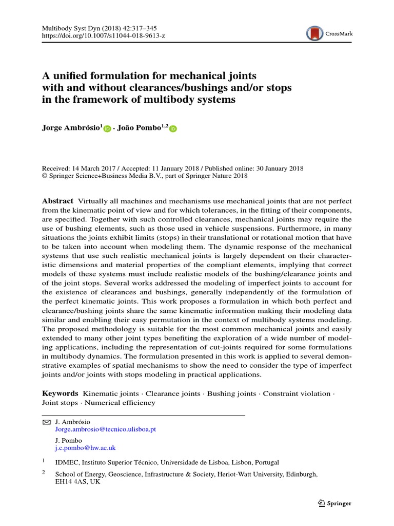 A Unified Formulation For Mechanical Joints With and Without Clearances ...
