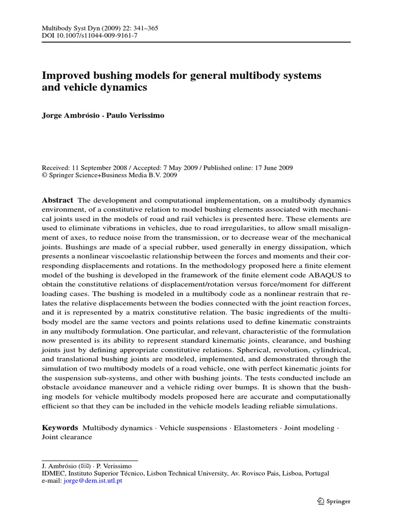 Improved Bushing Models For General Multibody Systems and Vehicle ...