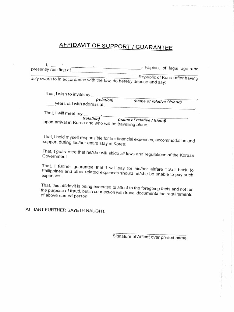 Affidavit of Support and Guarantee | PDF