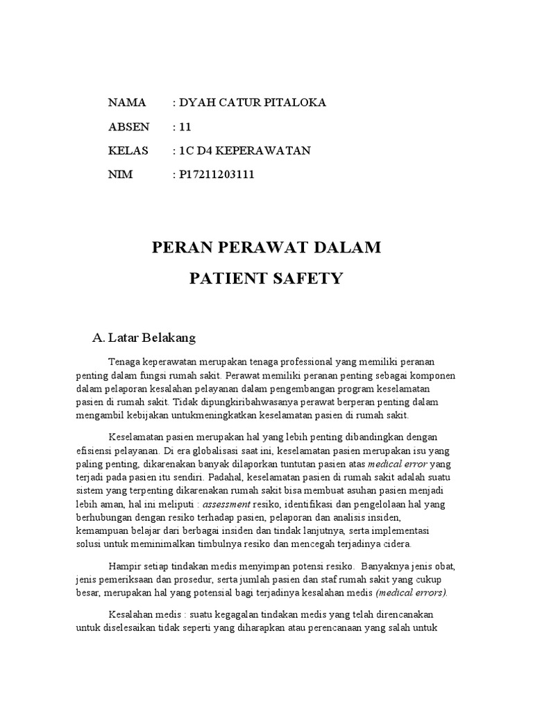Peran Perawat Dalam Patient Safety | PDF