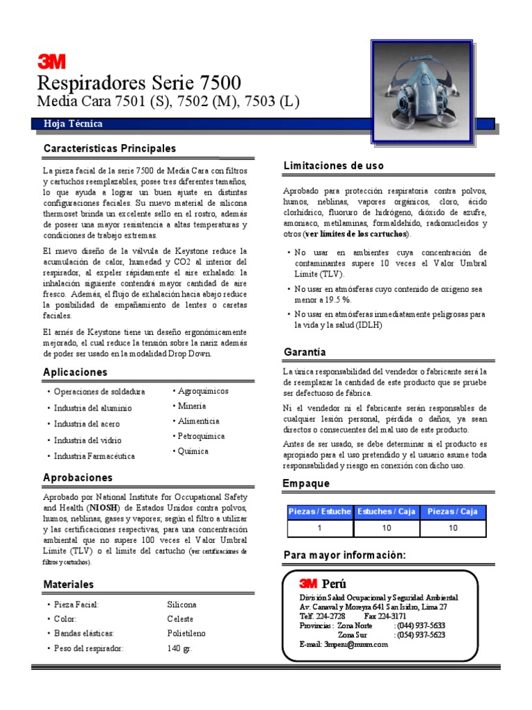 Respirador 3M 7500 | PDF | Amoníaco | Soldadura