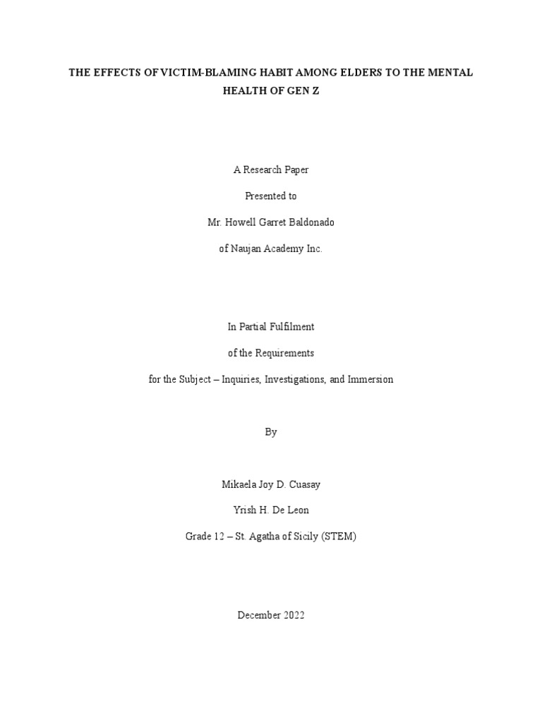 The Effects of Victim Blaming Habit Among Elders To The Mental Health ...