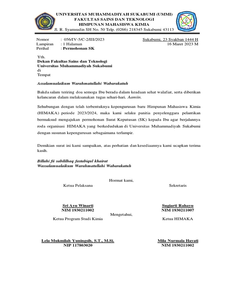056 - Surat Permohonan SK REVISI 1 | PDF