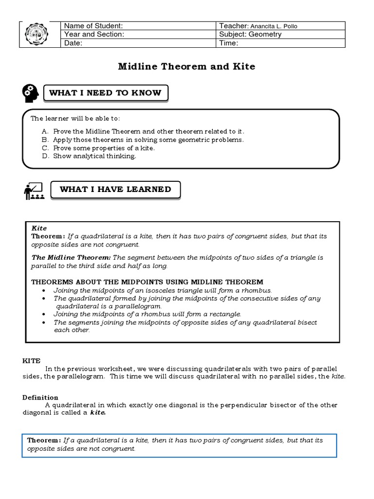 WS 2 Midline Theorem and Kite | PDF | Rectangle | Elementary Mathematics