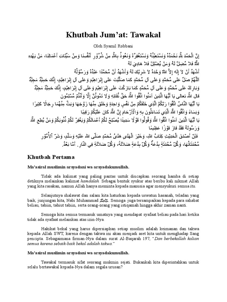 Khutbah Jumat Tawakal | PDF