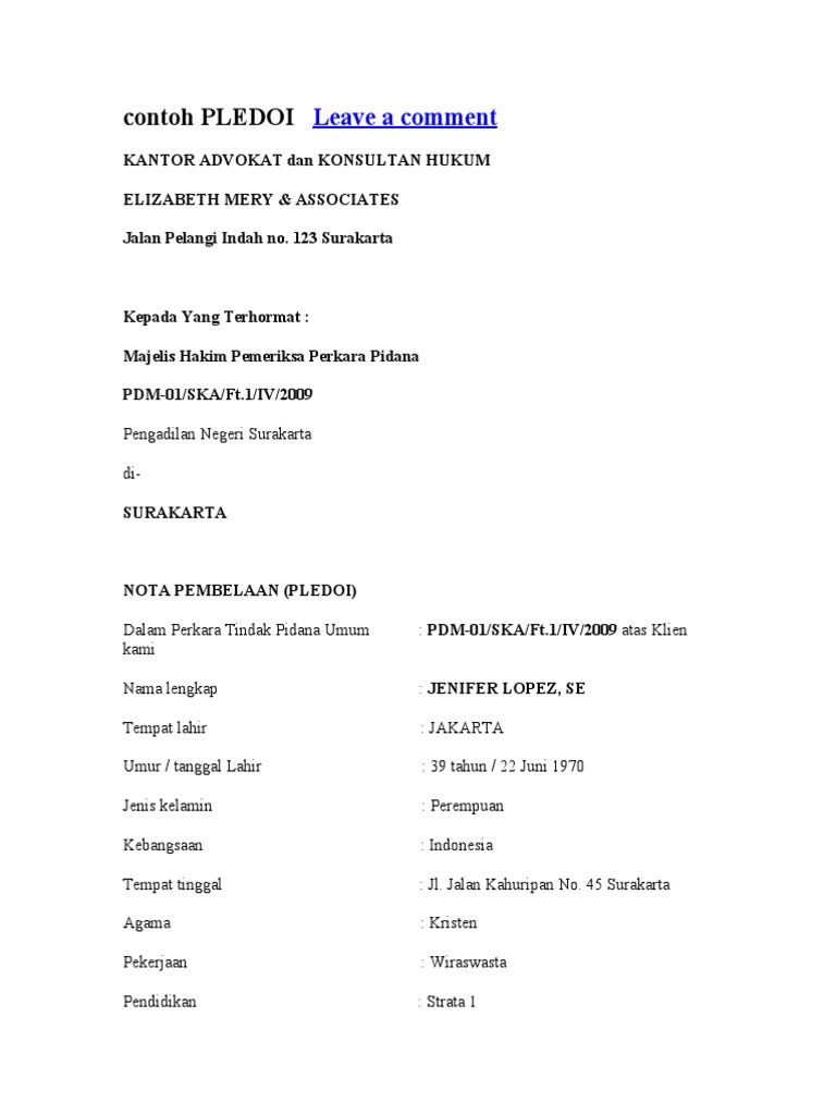 Pledoi Kasus Penipuan | PDF