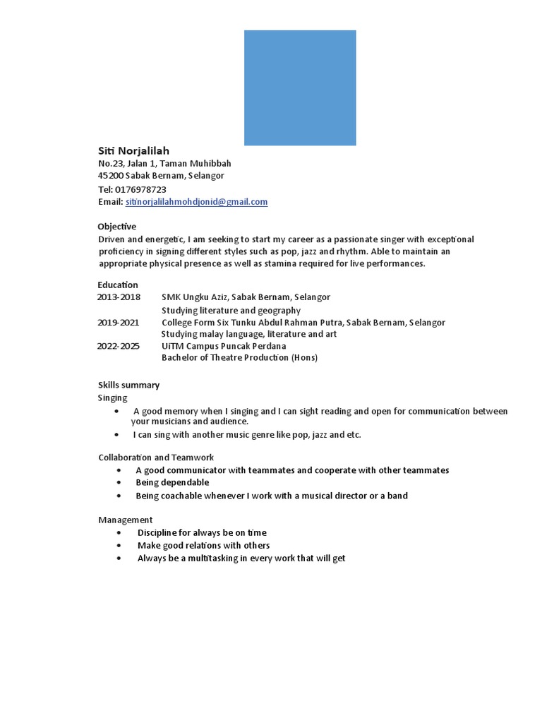 ELC640 Sample Resume GOOD (JAL) | PDF | Singing | Cognition