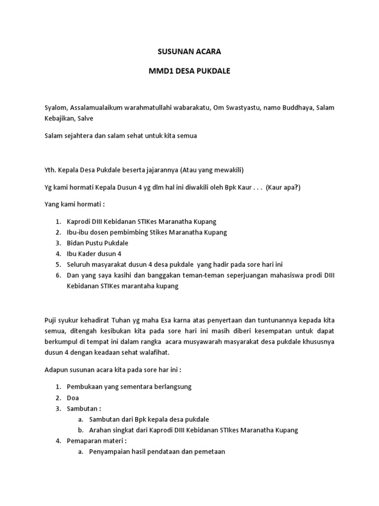 Susunan Acara MMD1 | PDF